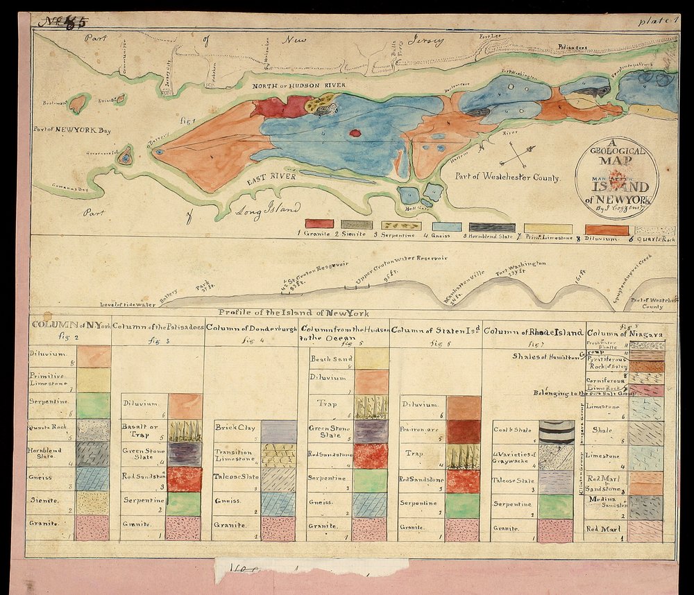 A Geological Map of Manhattan Island of New York, 1842